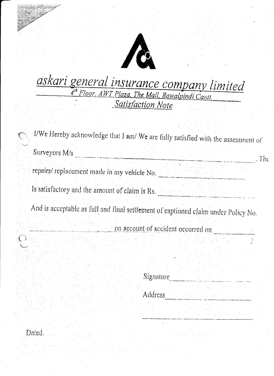 Classic Auto Zone: Askari Insurance Motor Claim Form
