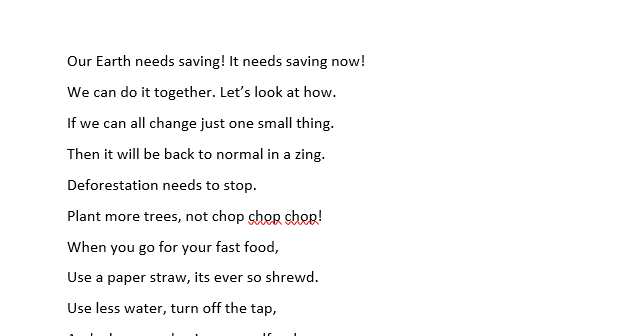 Year 4: Eliza's Save The Earth Poem