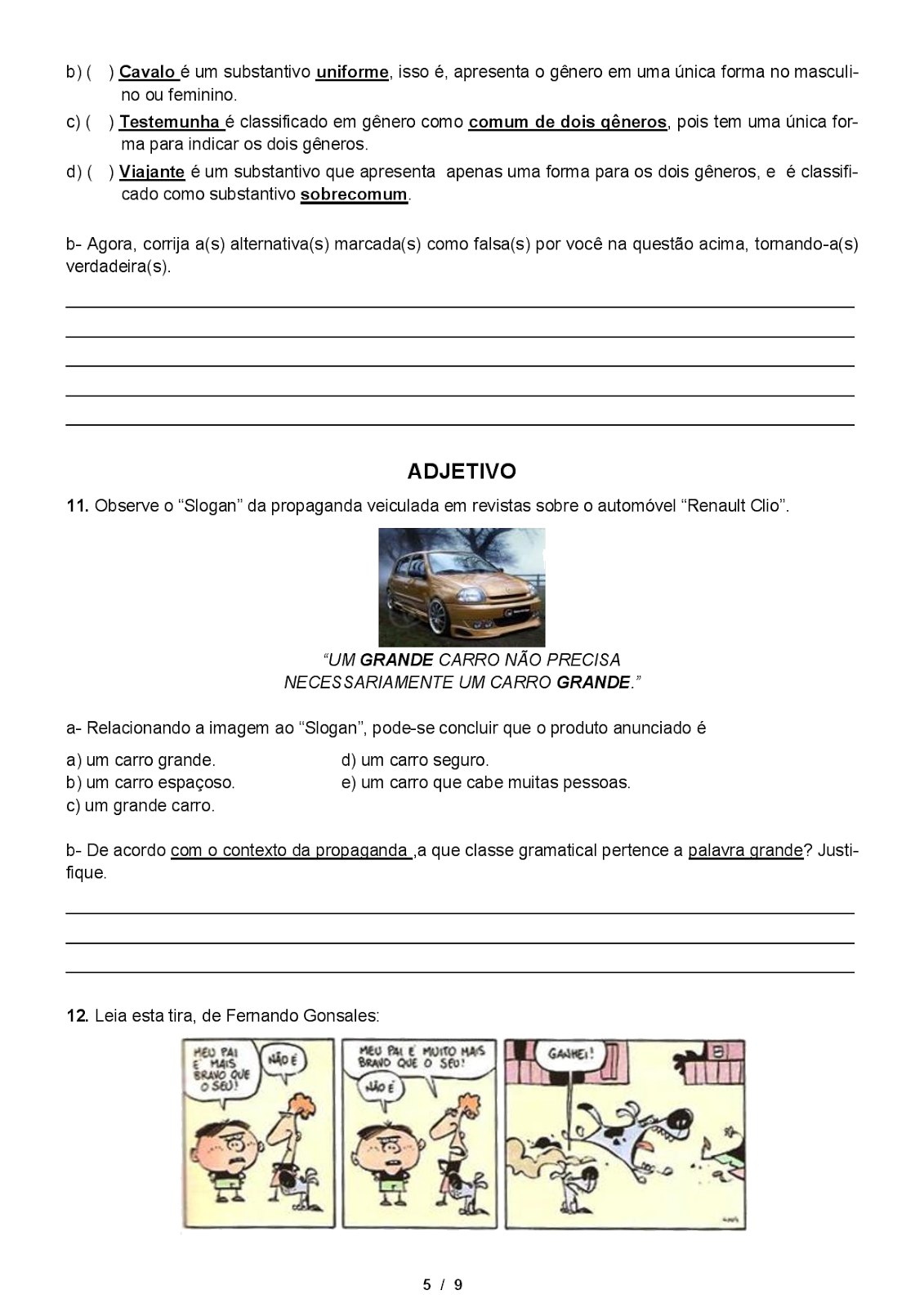 Atividade Com Adjetivos 6 Ano - NAZAEDU