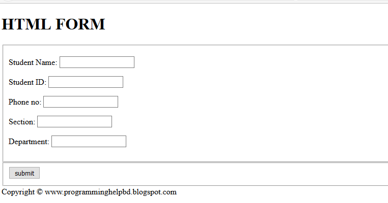PHP MySql: Creating a form in HTML