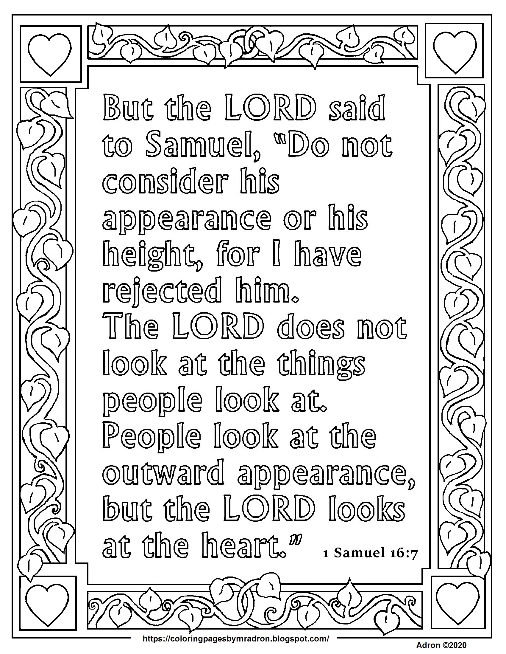 Coloring Pages for Kids by Mr. Adron: Free 1 Samuel 16:7 Print and ...