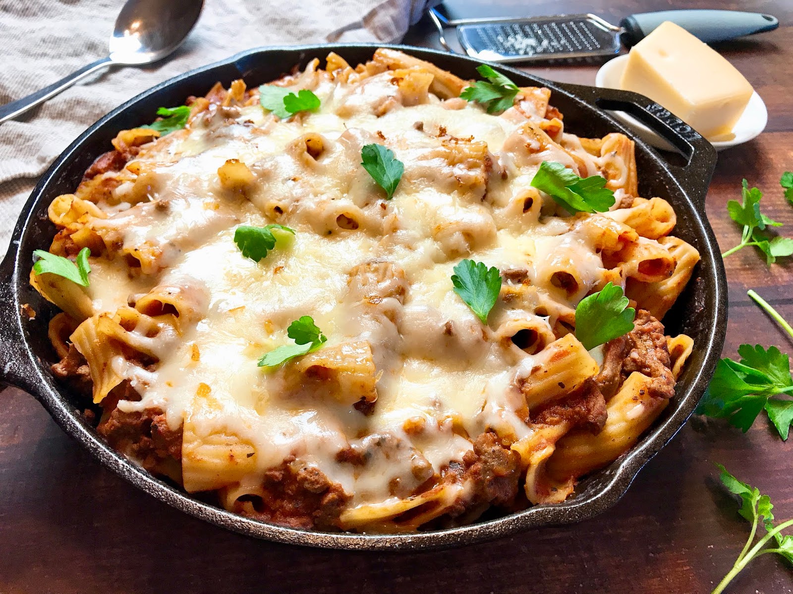 Cheesy Skillet Pasta with Meat Sauce