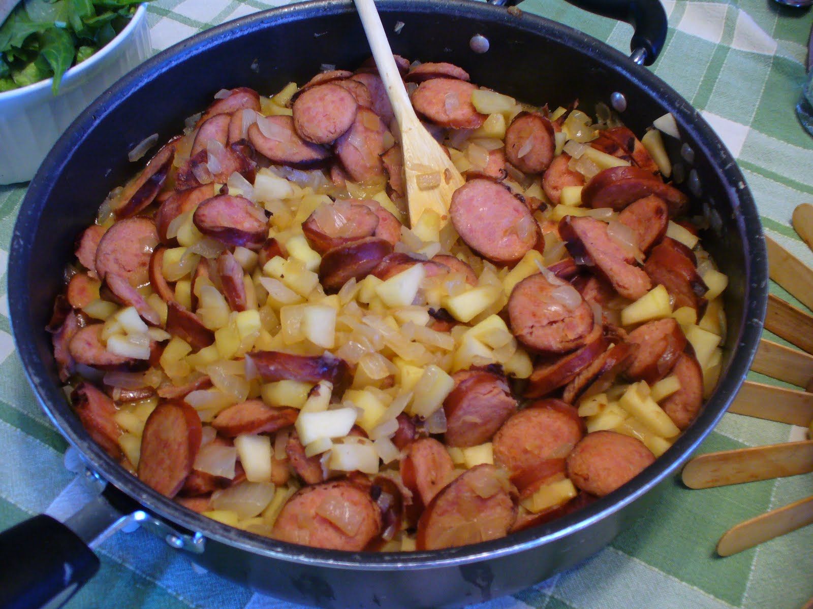 Out of My Sister's Kitchen: Kielbasa with Onions and Apples