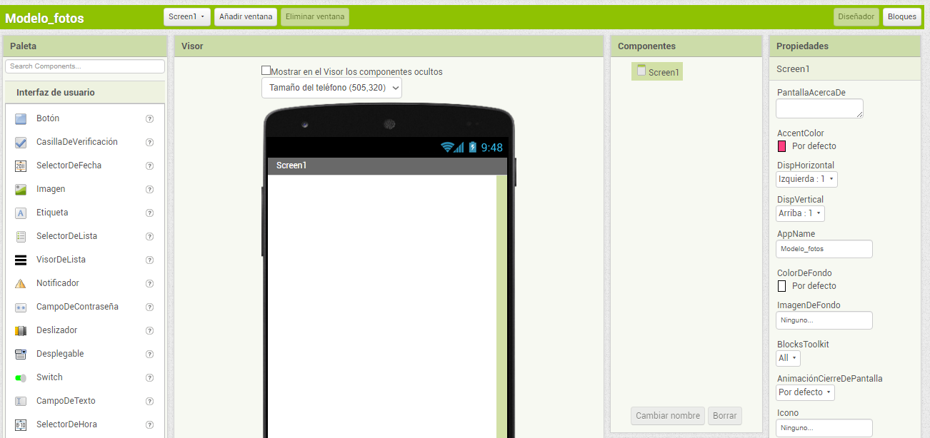 Interfaz de App Inventor