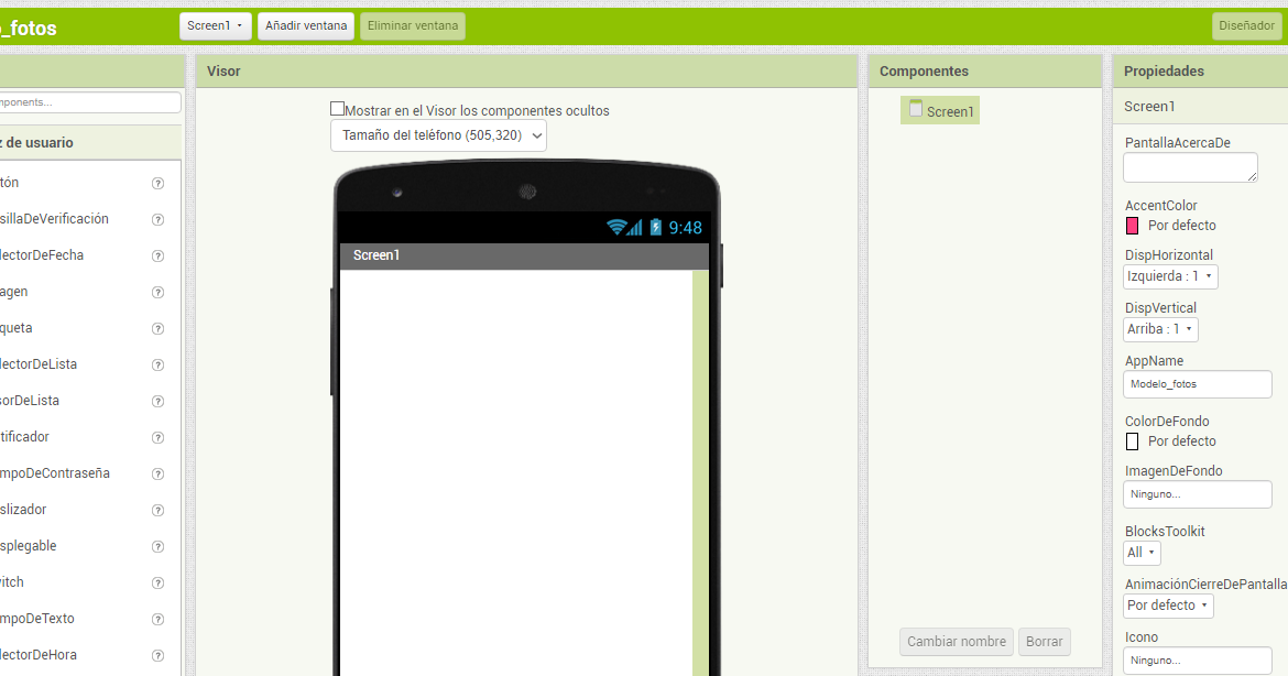Interfaz de App Inventor
