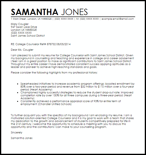 Cover Letter Examples For Career Counselor Sample Letter Cover Letter Examples For Career Counselor Sample Letter