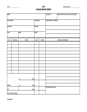 Free Auto Repair Work Order Template - Invoice Template