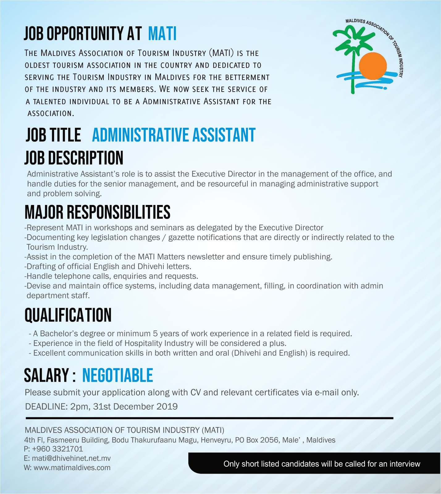 Job Maldives - Fresh Jobs in Maldives: Administrative Assistant Job ...