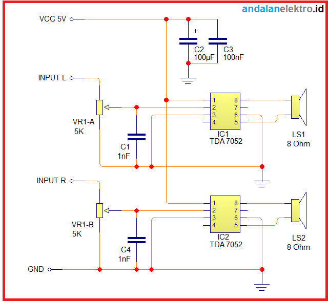 Skema Rangkaian Amplifier Mini Stereo Sederhana - Foxify