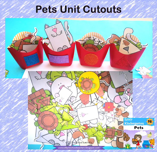 ESL/EFL Preschool Teachers: Pets Unit Cutouts for Kindergarten ESL
