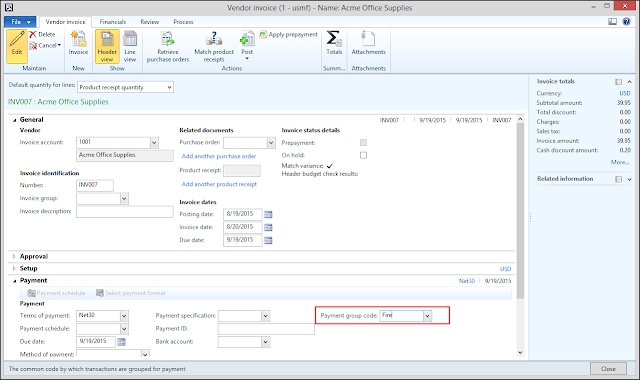 Dynamics AX Tips: AX 2012 | Add invoices to payment groups