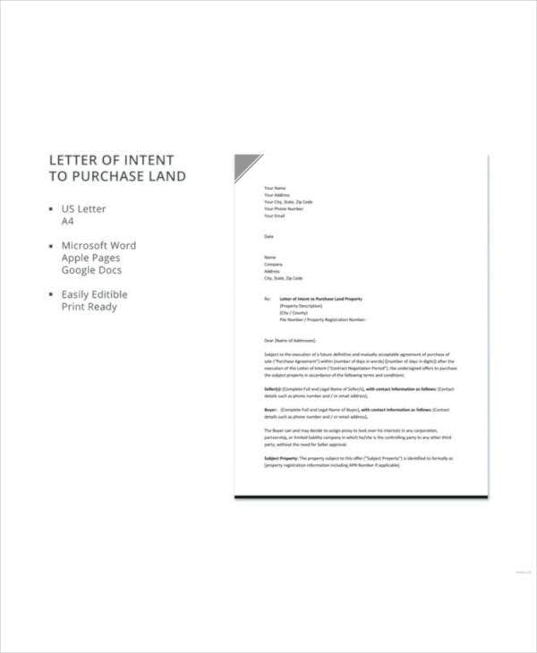 Letter Of Intent To Purchase Land Template ~ Resume Letter