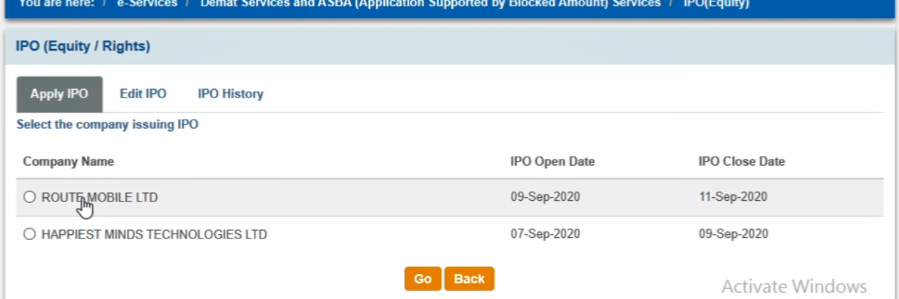 Apply IPO using SBI Internet Banking ASBA
