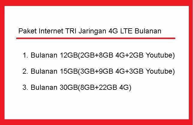 Cara Mengaktifkan paket internet murah Tri 4G LTE Bulanan Kuota 5GB ...