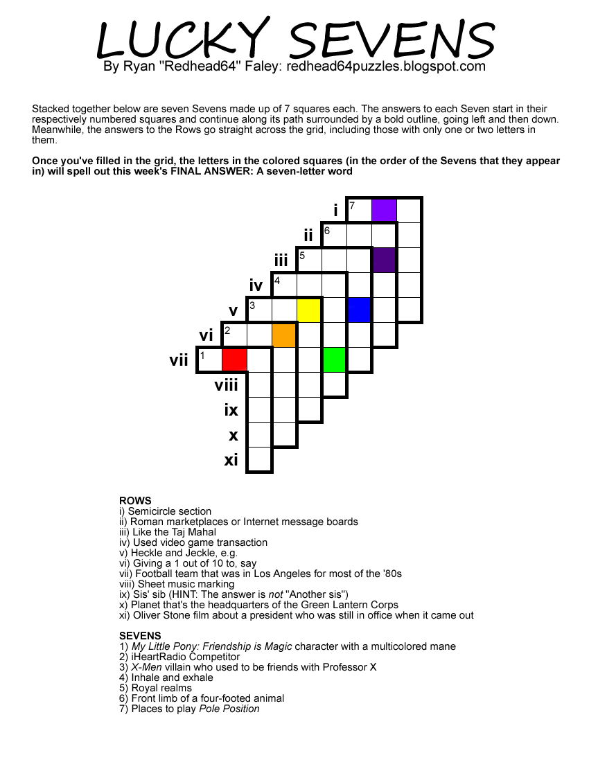 Redhead64's Obscure Puzzle Blog!: PUZZLE #77: Lucky Sevens