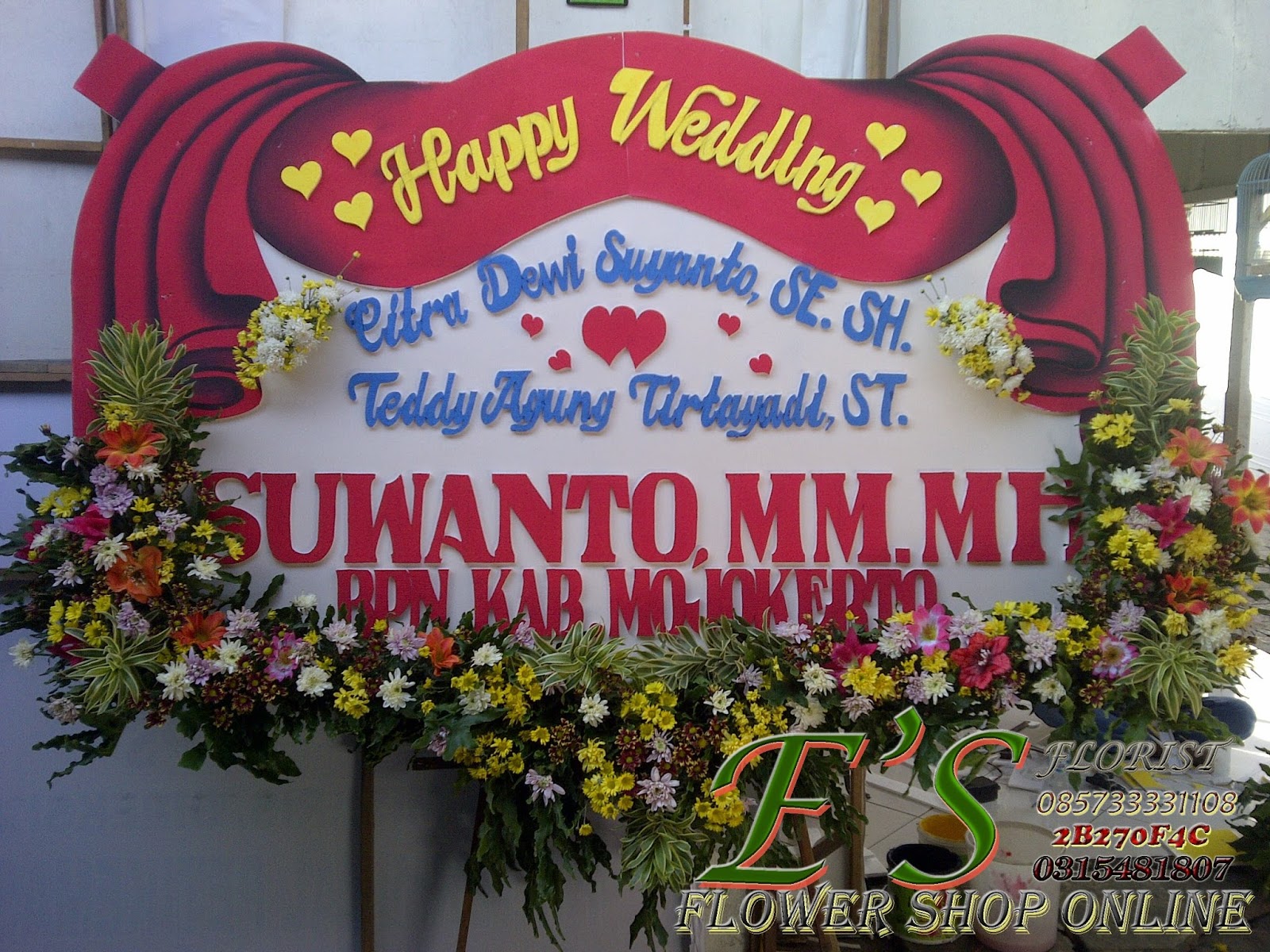 Papan Bunga Happy Wedding | E'S Florist Sumenep