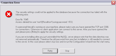 Fly in Software: MySQL installation failed with error 1045.