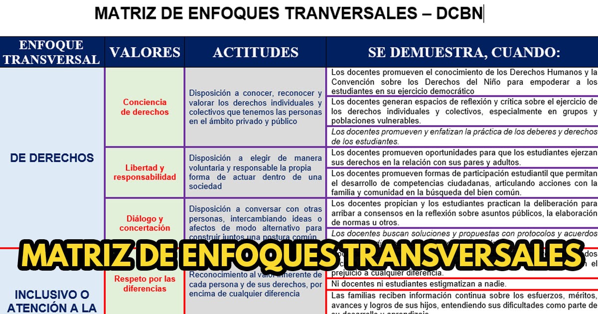 Matriz de Enfoques Transversales - DCNB ~ EL RINCÓN DE LOS MAESTROS