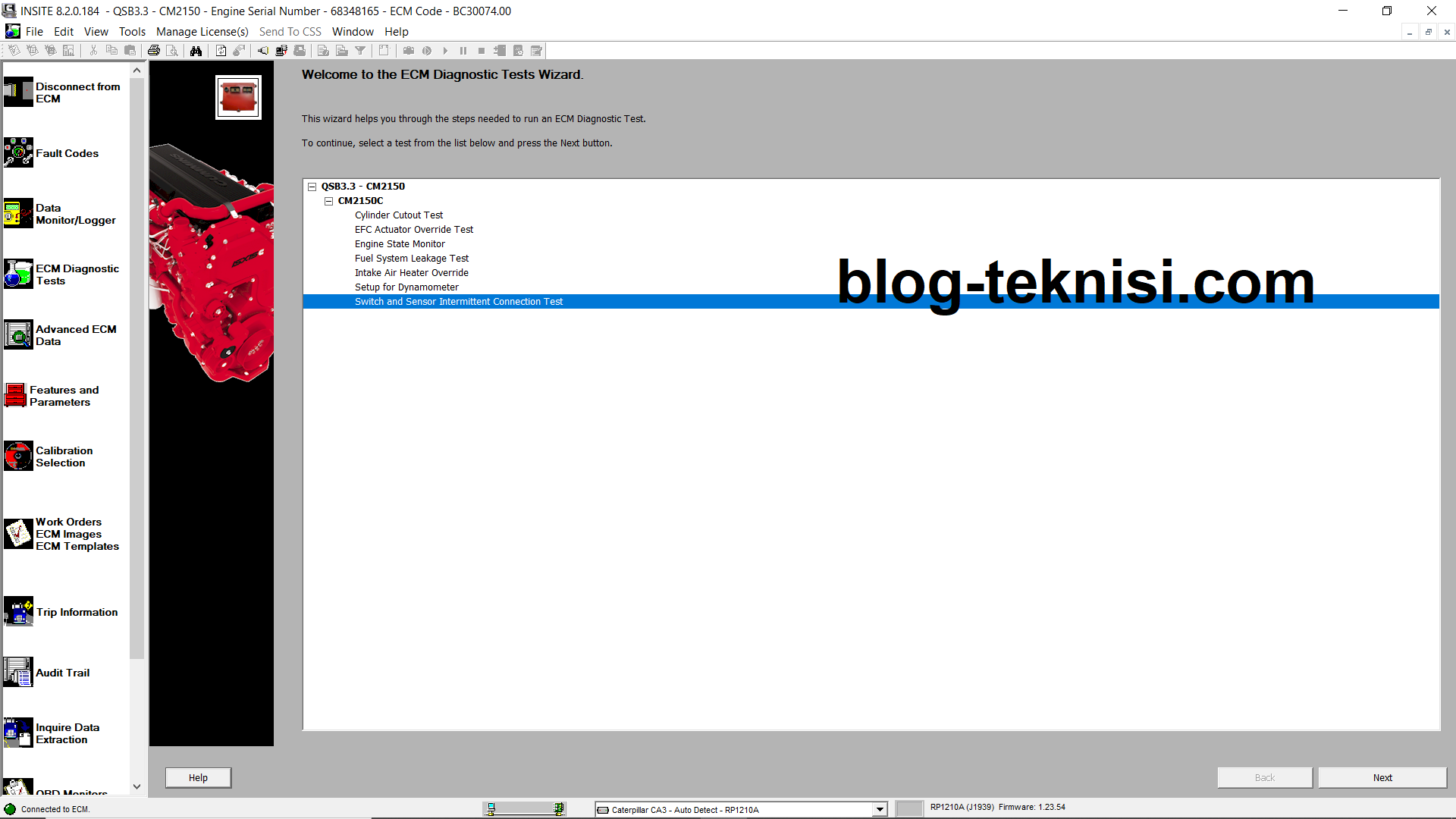 Switch and Sensor Intermittent Connection Test on Cummins INSITE ...