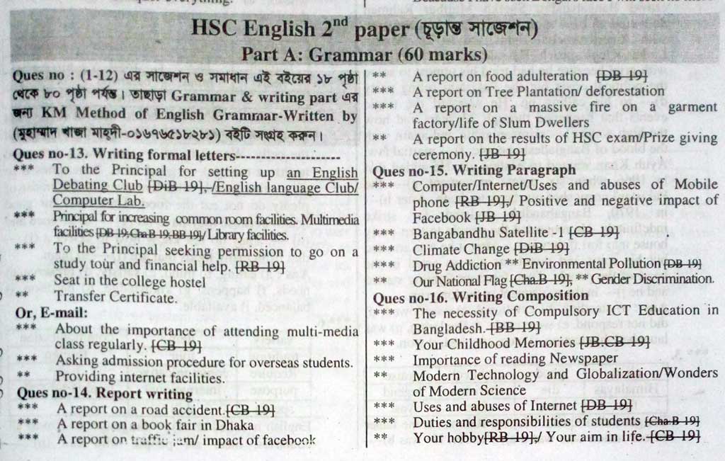 HSC English 2nd Paper Suggestion & Question 2024 - 100% Common