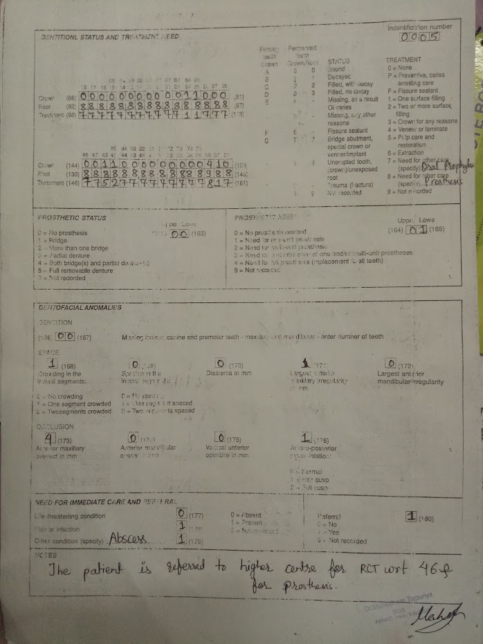 Dentosphere : World of Dentistry: WHO Oral Health Assessment Form ...