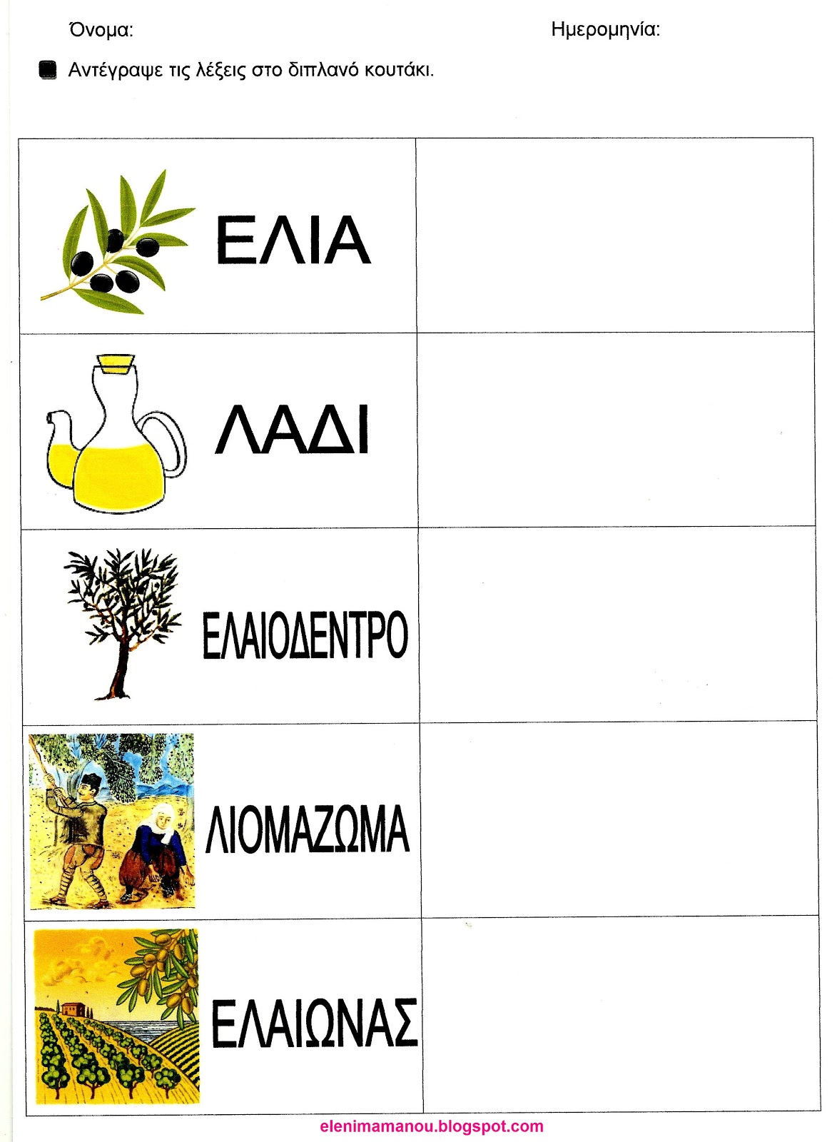 Ελένη Μαμανού: Φύλλα Εργασίας για την Ελιά