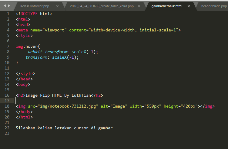 Membuat Image Berbalik Arah HTML - CSS - Jejak Mountain