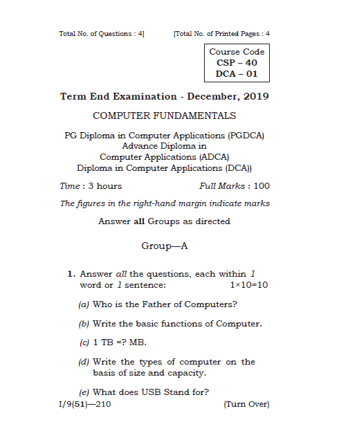 OSPU CSP DCA Computer Fundamentals Dec 2019 Question Paper - University Question Papers