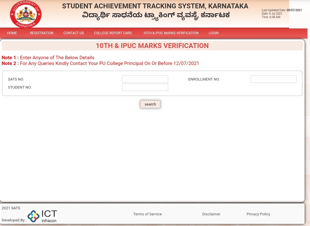 Verify your SSLC and PUC 1 marks verification available in SATS ...