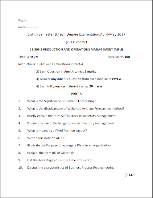 Kerala University B.Tech Production And Operations Management (MPU ...