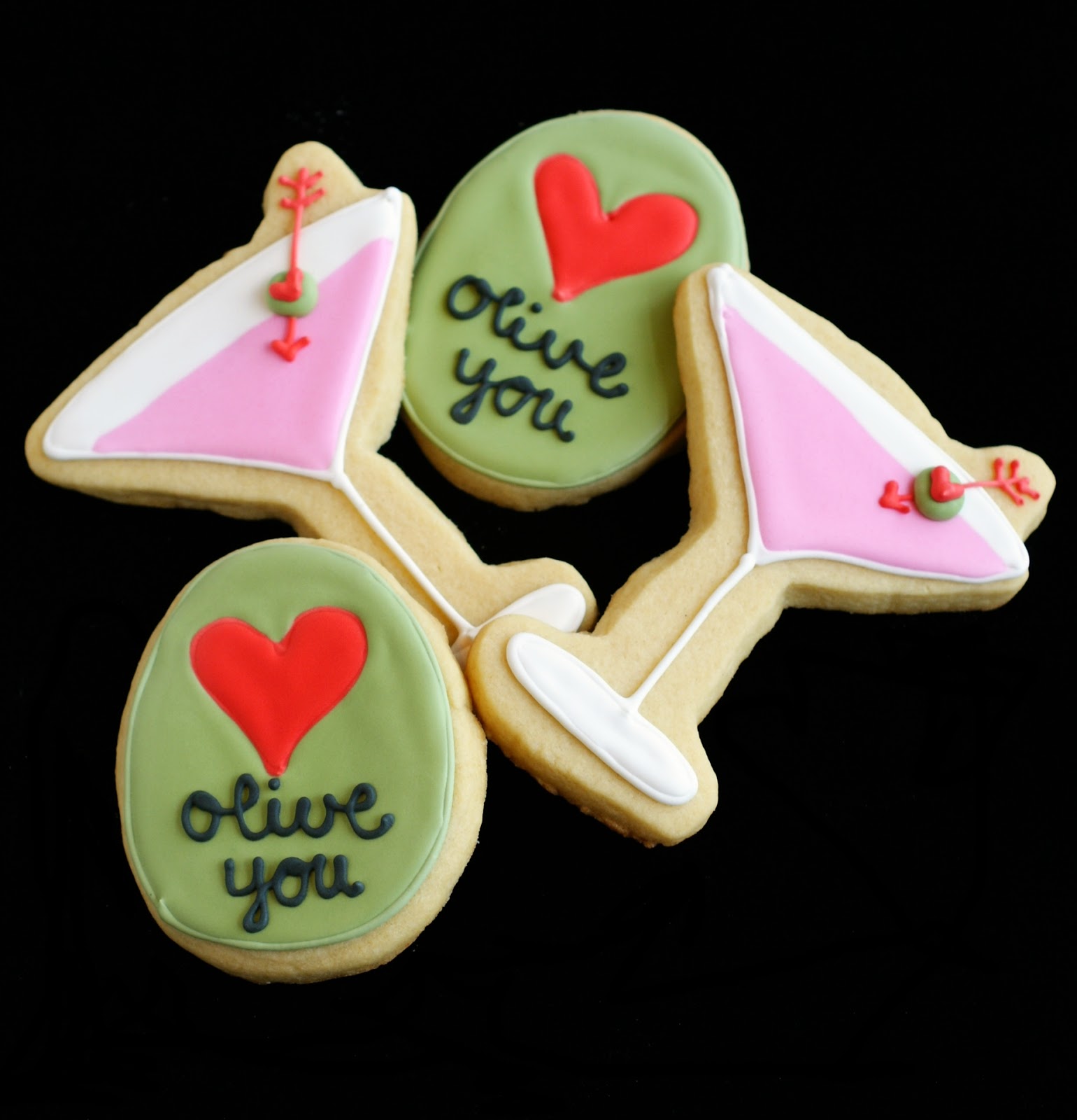 Olive You! (Martini & Olive Valentine Cookies) | Bake at 350°