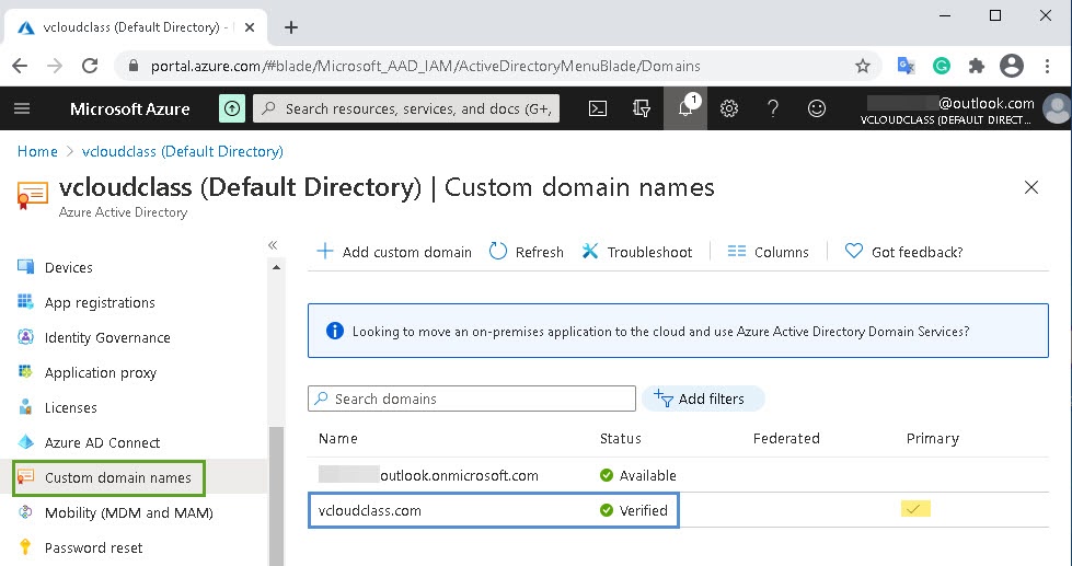 Vcloudnotes Lets Learn Together How To Add Your Custom Domain Name In Azure Active Directory 8623