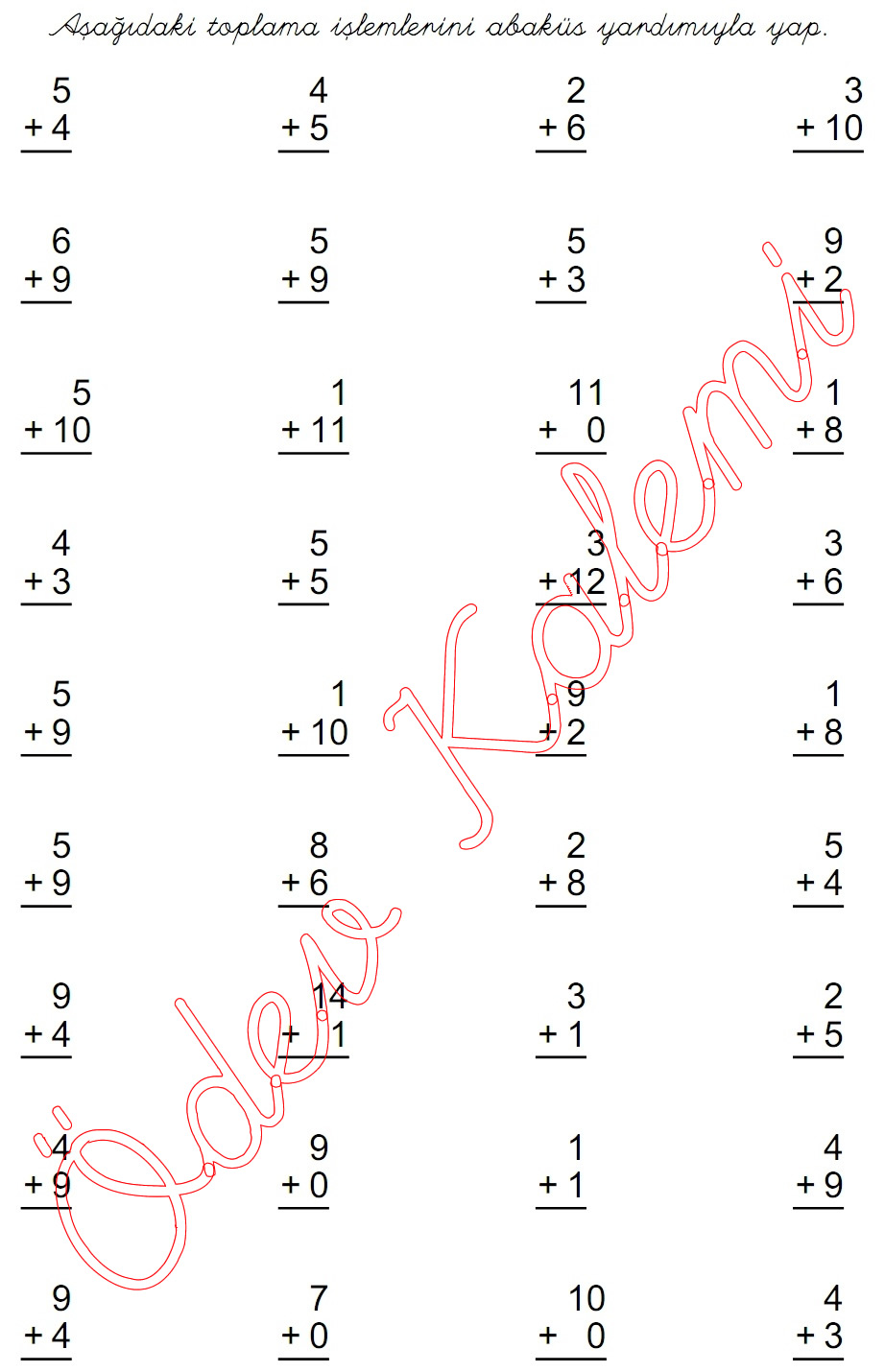 1. Sinif Matematik Dersi toplamlari 15'e kadar olan dooğal sayilarla ...