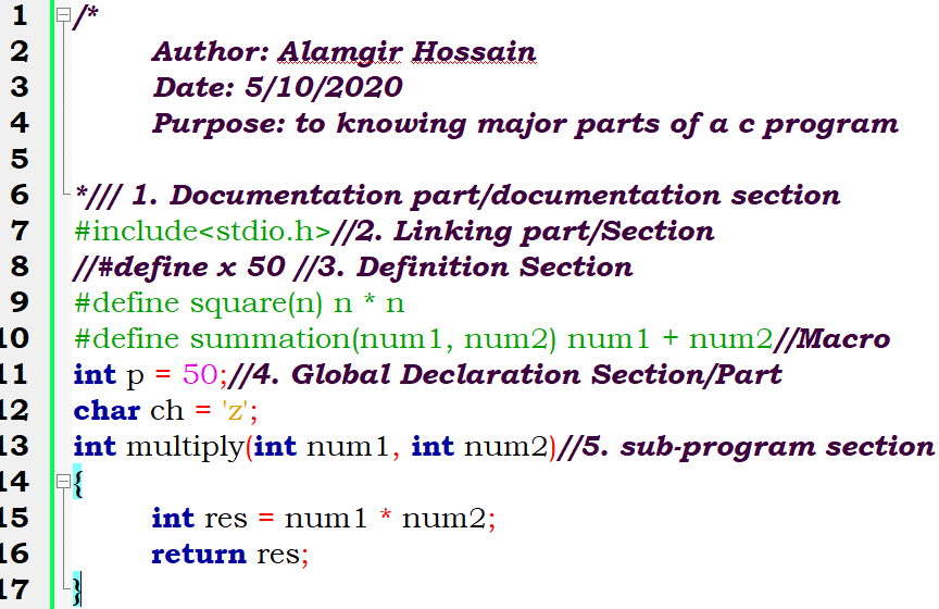Major parts of a C program with proper example, 52D Batch ~ Smart Education