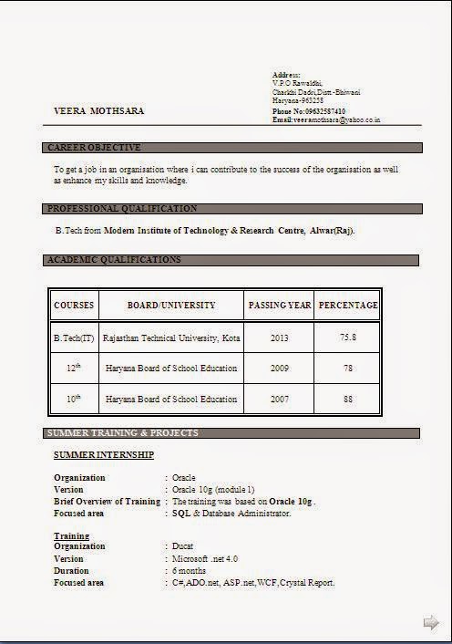 example of curriculum vitae for students