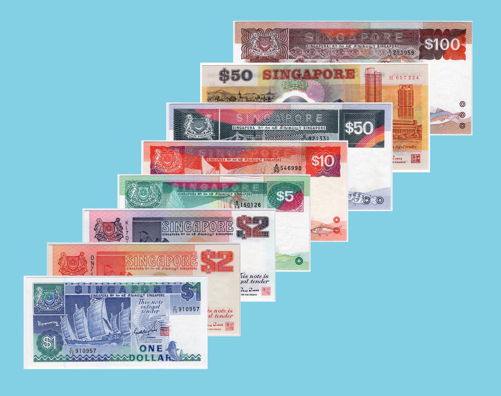 Singapore Banknotes Corner: Singapore Ship series $1 - $100 Banknote Set