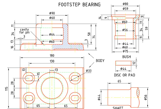 Machine Drawing: Foot step bearing