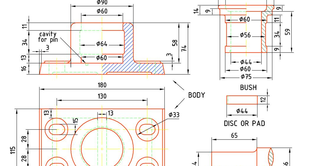 Machine Drawing: Foot step bearing