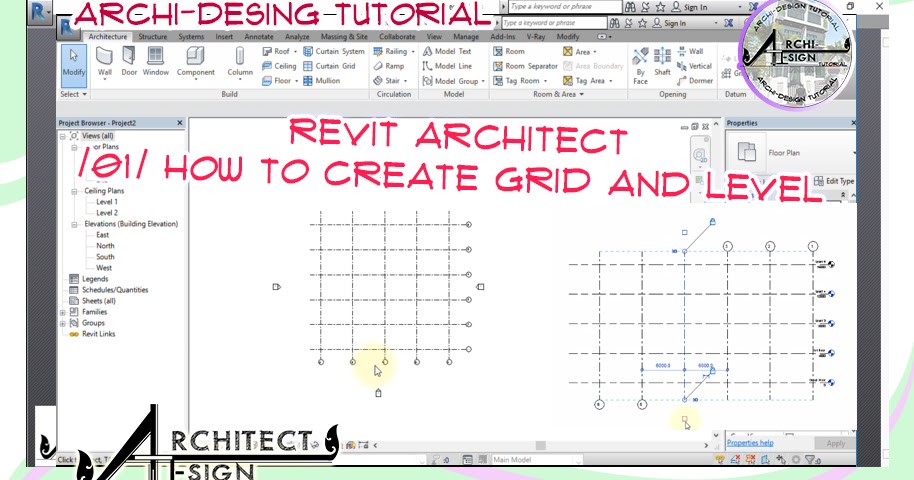 Archi-Design Tutorial: Revit Architect /01/How to create Grid and Level ...