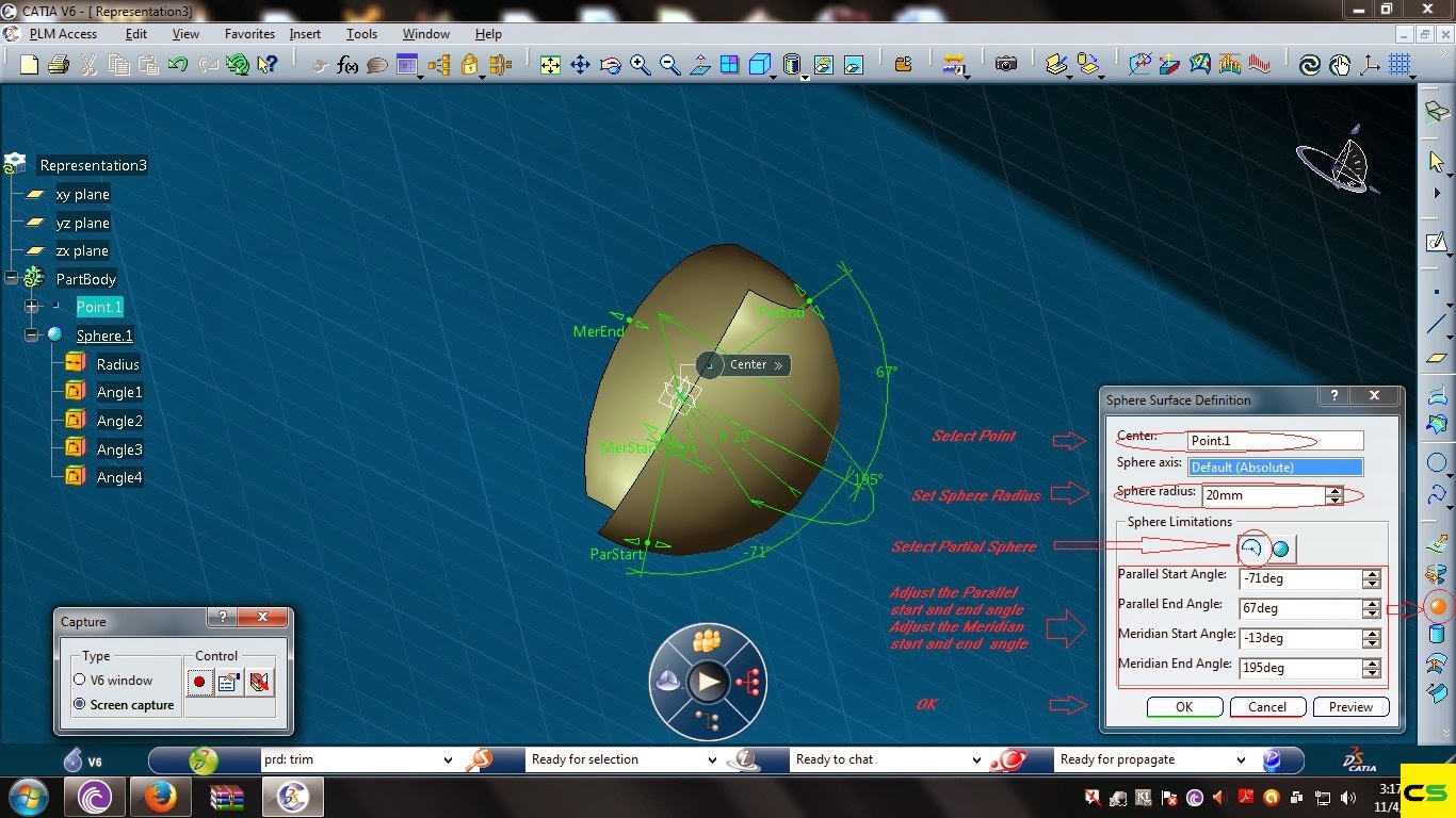 How to create Sphere and Semi Sphere in CATIA | CADDSKILLS