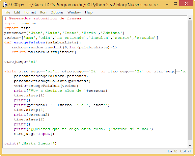 Python 09. Generador de frases (Matrices y funciones) ~ Tecnología e ...