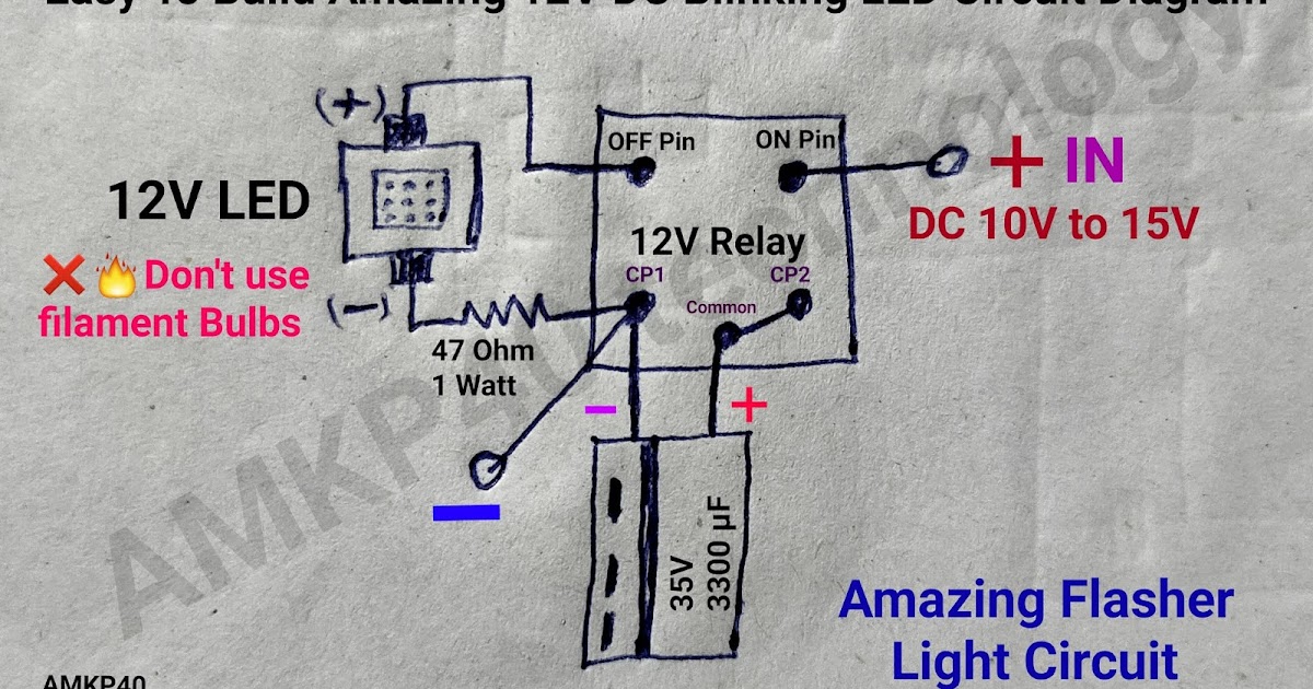 How to make simplest 12v LED flasher light circuit diagram for bike ...