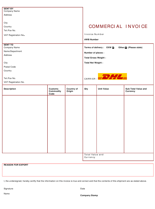 Dhl Sample Invoice - Invoice Template
