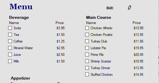 Restaurant Bill Calculator in C# - Tech Spider