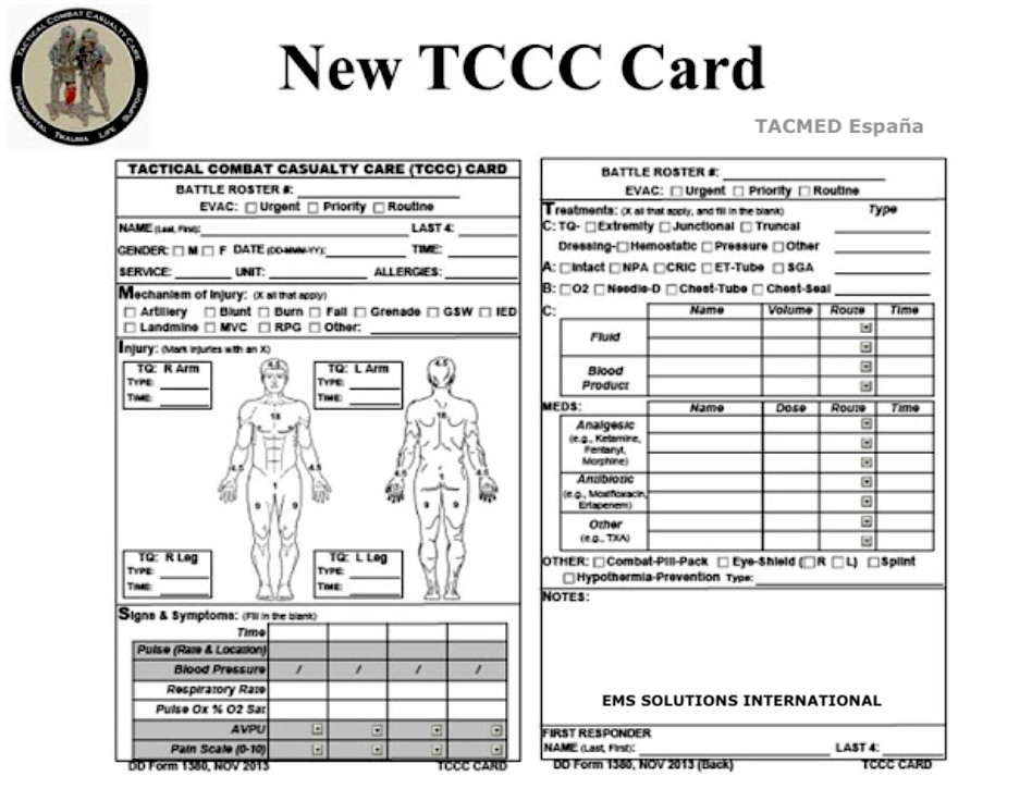 EMS SOLUTIONS INTERNATIONAL by @DrRamonReyesMD marca registrada: TCCC Card Tactical Combat ...