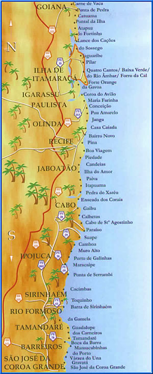 Playas de Brasil: Litoral costero del Estado de Pernambuco - Mapa