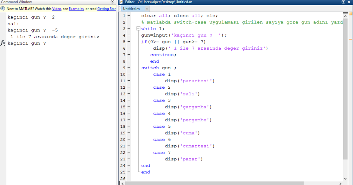 PROGRAMLAMA ÖRNEKLERİ: MATLAB'DA SWİTCH-CASE UYGULAMASI