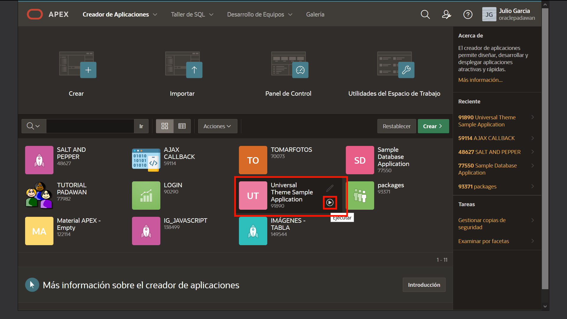 Galería de aplicaciones Oracle APEX