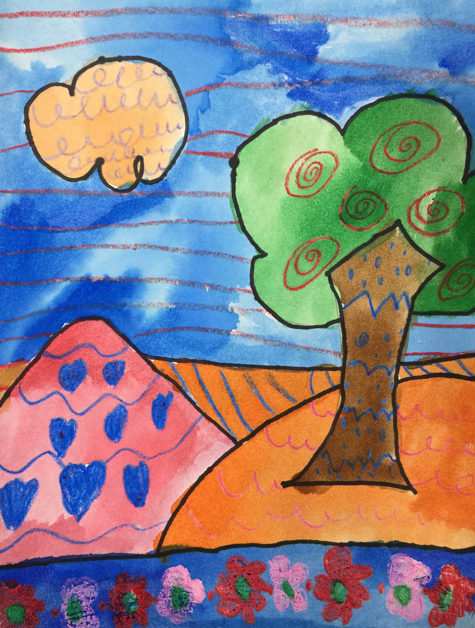 Mrs. Harris' art room: patterned landscape art lesson for kindergarten