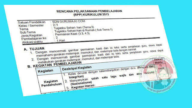 RPP PJOK 1 LEMBAR SEMESTER 1 SD KELAS 2 TEMA 3 K13 REVISI 2021 - GURU MAJU